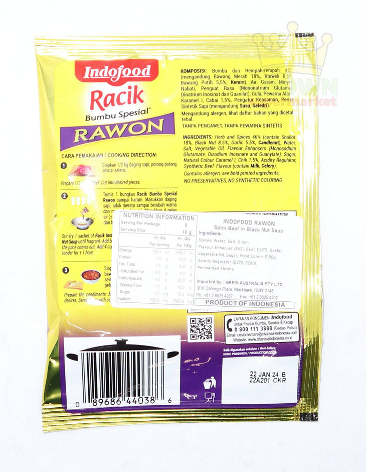 Indofood Racik Rawon (Spicy Beef in Black Nut Soup) 50g | Crown Supermarket